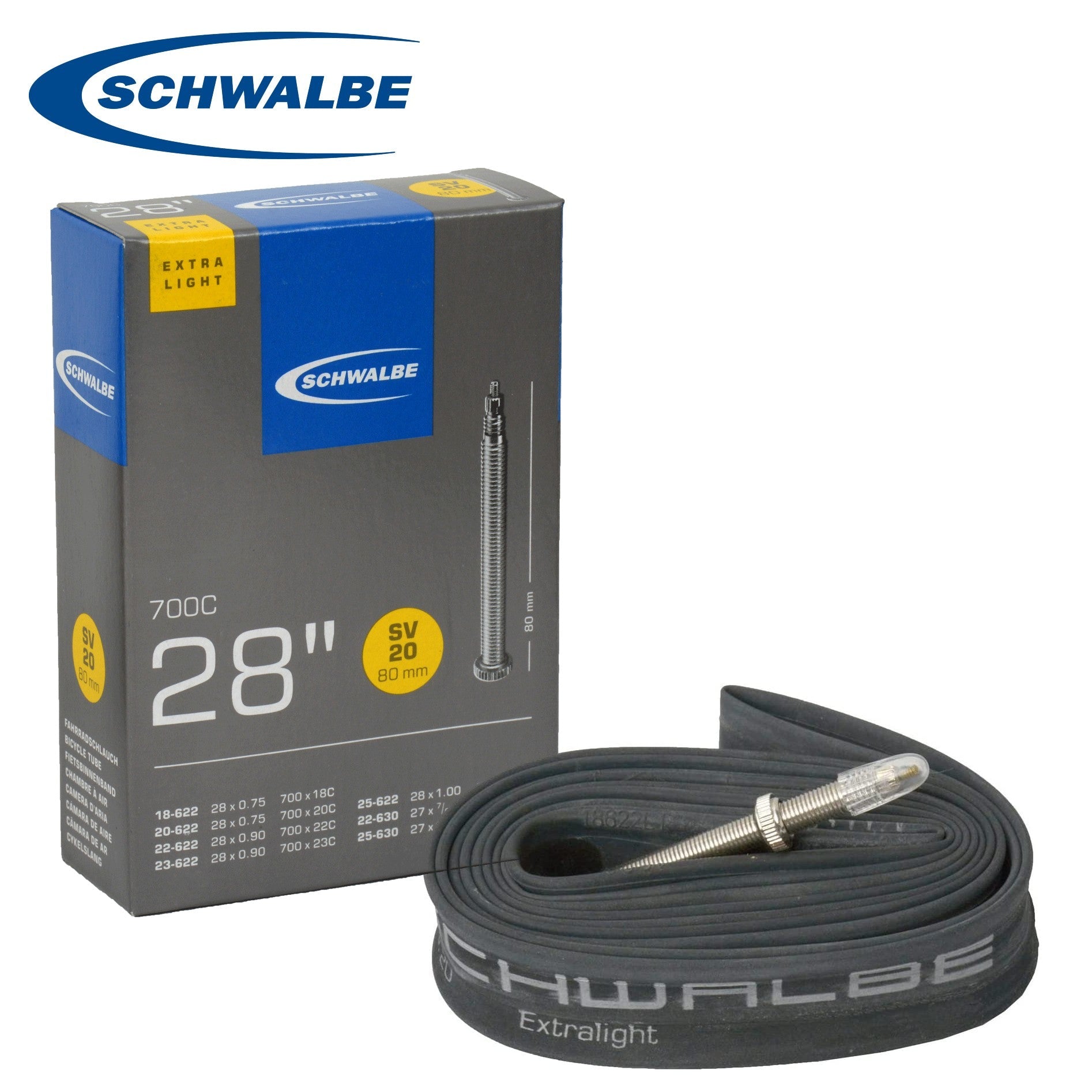 Schwalbe SV20 700c Extra Light Road Bike Inner Tube 28 inch Presta ...